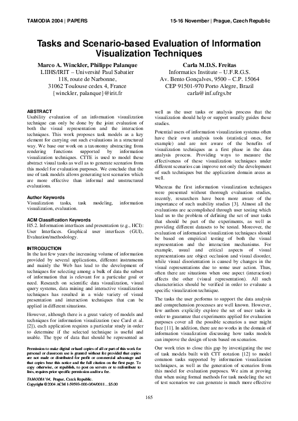 (PDF) Tasks and scenario-based evaluation of information visualization techniques