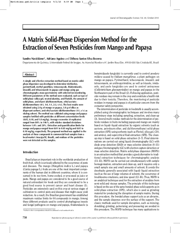(PDF) A Matrix Solid-Phase Dispersion Method for the Extraction of Seven Pesticides from Mango ...