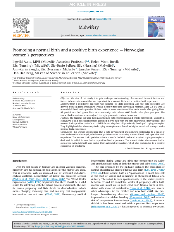 (PDF) Promoting a normal birth and a positive birth experience ...