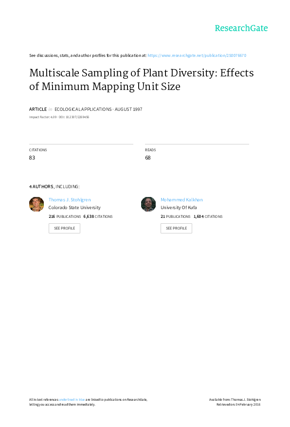 (PDF) MULTISCALE SAMPLING OF PLANT DIVERSITY: EFFECTS OF MINIMUM MAPPING UNIT SIZE
