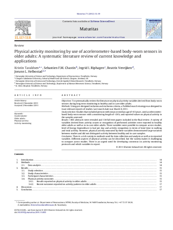 (PDF) Accelerometer-based Activity Monitoring in Seniors