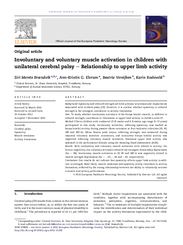(PDF) Muscle Activation & Activity in CP Children