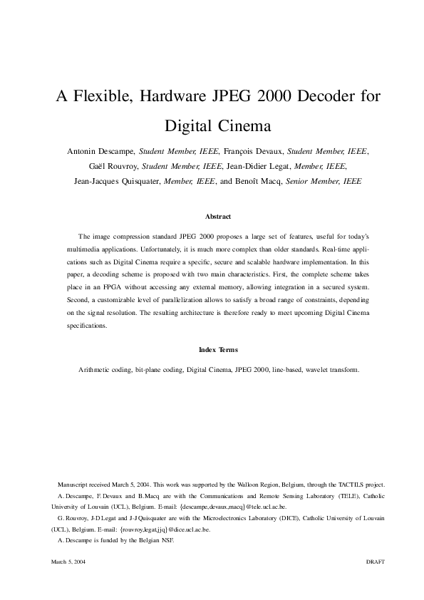 (PDF) A Flexible Hardware JPEG 2000 Decoder for Digital Cinema