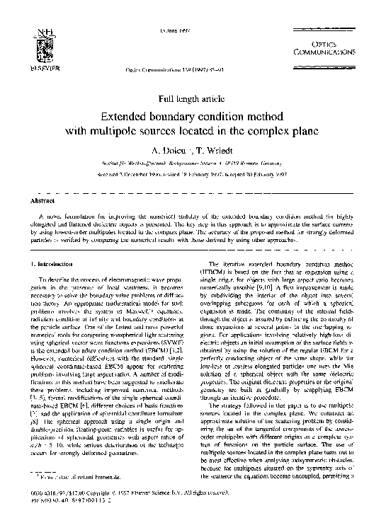 (PDF) Extended boundary condition method with multipole sources located in the complex plane