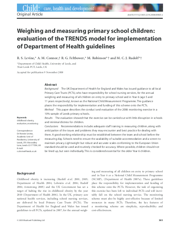 (PDF) Weighing and measuring primary school children: evaluation of the ...