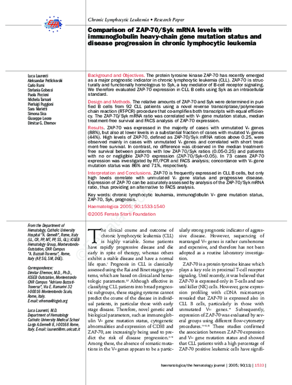 (PDF) Comparison of ZAP-70/Syk mRNA levels with immunoglobulin heavy ...