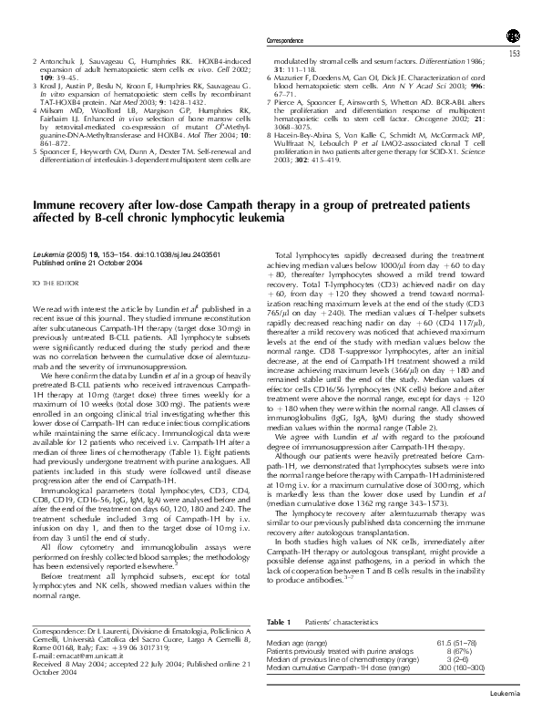 (PDF) Immune recovery after low-dose Campath therapy in a group of ...