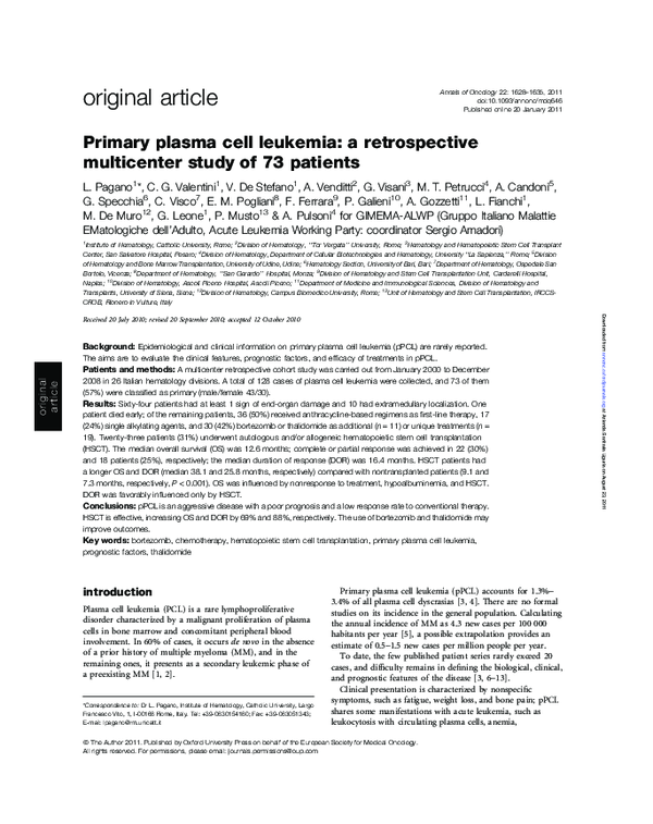 (PDF) Secondary plasma cell leukemia: a multicenter retrospective study ...