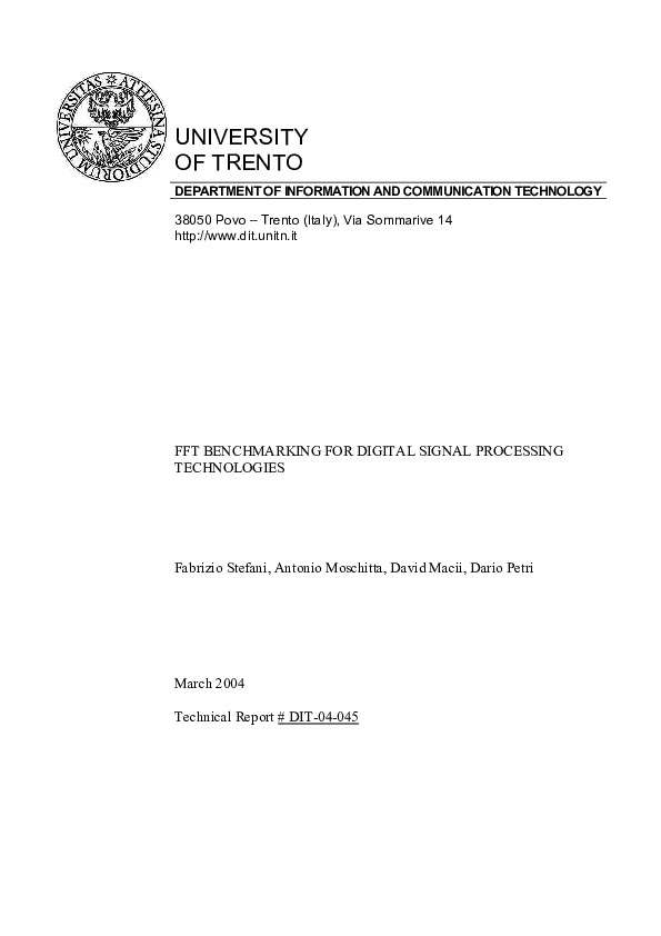(PDF) FFT benchmarking for digital signal processing technologies
