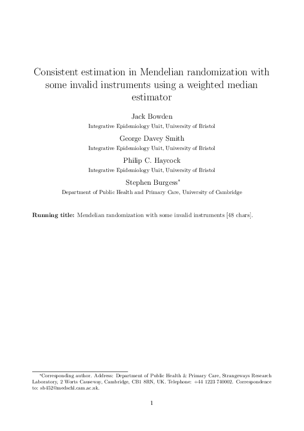 Pdf Consistent Estimation In Mendelian Randomization With Some Invalid Instruments Using A