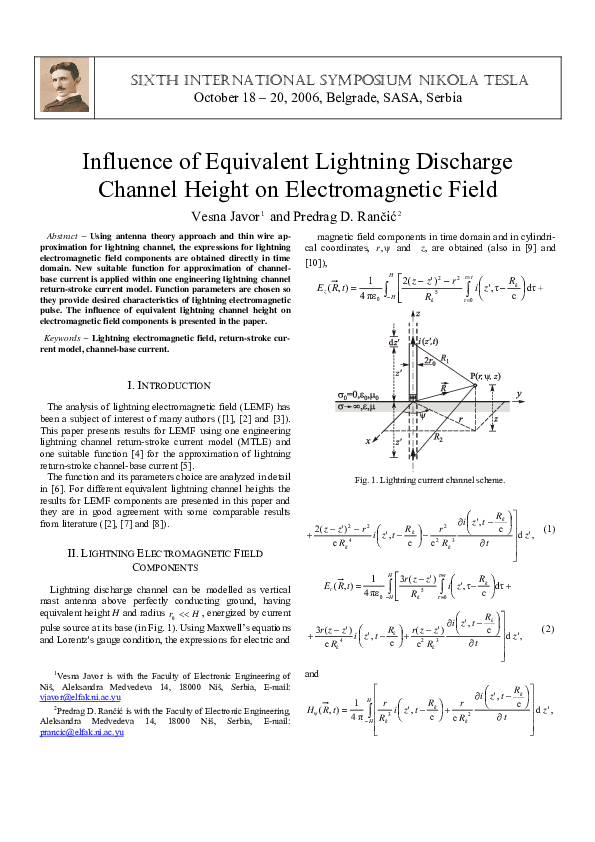 (PDF) Influence of Equivalent Lightning Discharge Channel Height on Electromagnetic Field