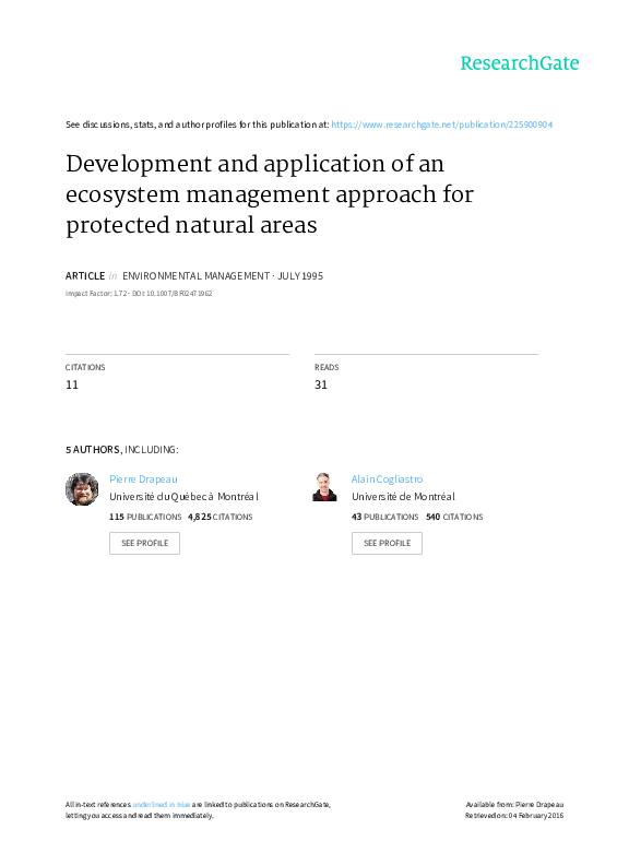 (PDF) Development and application of an ecosystem management approach ...