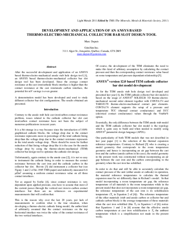 (PDF) Development and Application of an Ansys ® Based Thermo-Electro ...