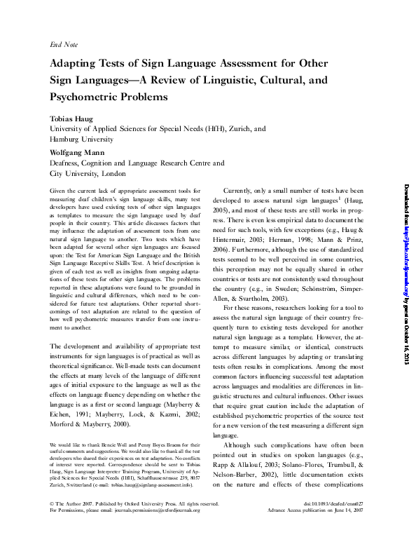 (PDF) Adapting Tests of Sign Language Assessment for Other Sign ...