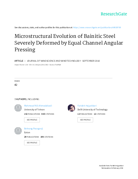 (PDF) Microstructural Evolution of Bainitic Steel Severely Deformed by Equal Channel Angular ...