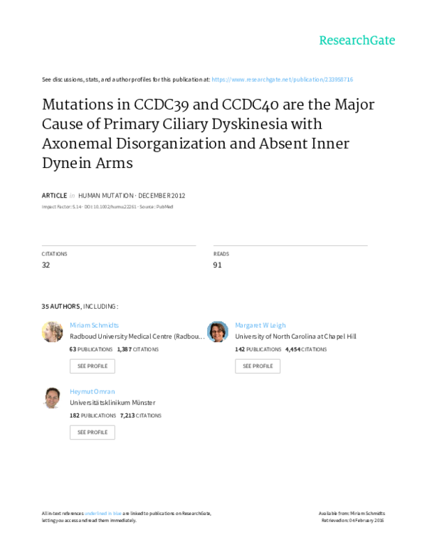 (PDF) Mutations in CCDC 39 and CCDC 40 are the Major Cause of Primary ...