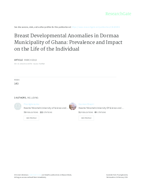 (PDF) Breast developmental anomalies in dormaa municipality of ghana ...