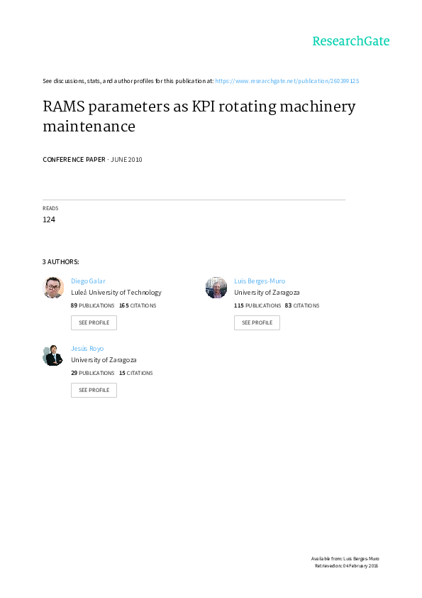 (PDF) RAMS parameters as KPI rotating machinery maintenance