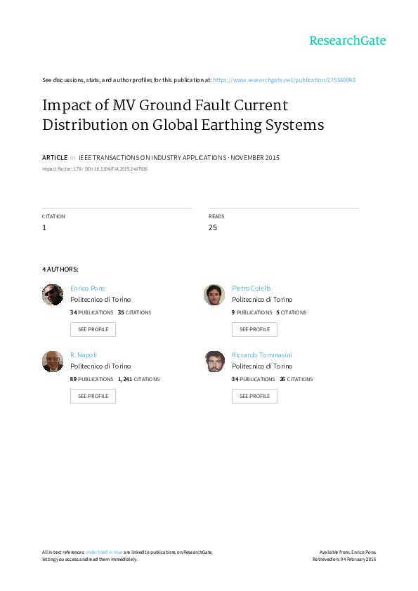 (PDF) Impact of MV Ground Fault Current Distribution on Global Earthing ...