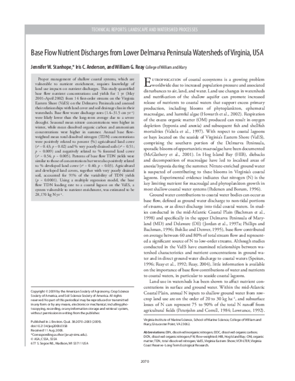 (PDF) Base Flow Nutrient Discharges from Lower Delmarva Peninsula ...