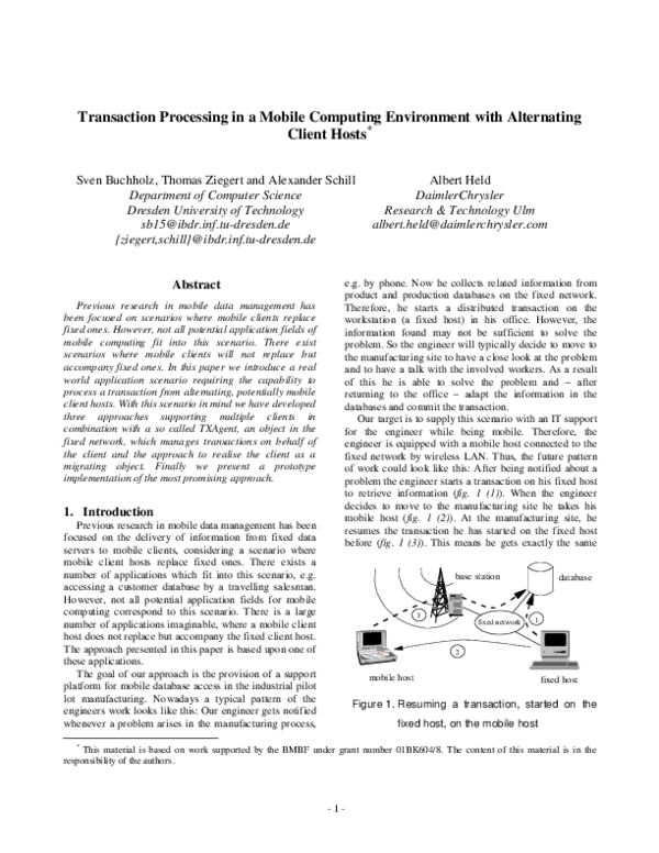 Pdf Transaction Processing In A Mobile Computing Environment With Alternating Client Hosts 9227