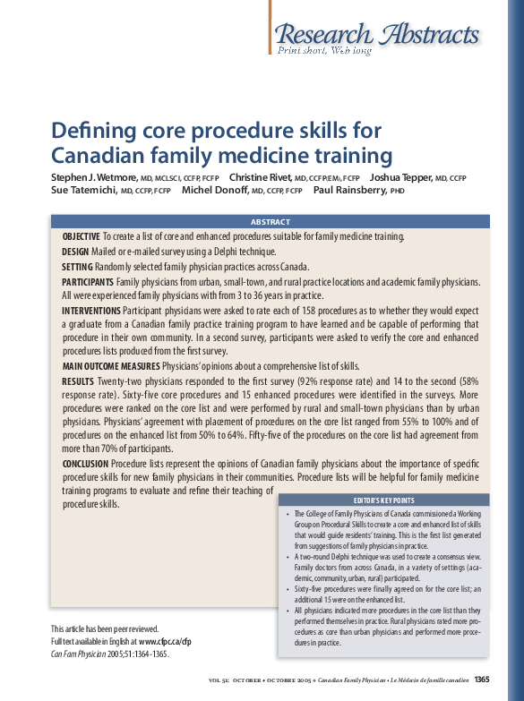 (PDF) Defining core procedure skills for Canadian family medicine training