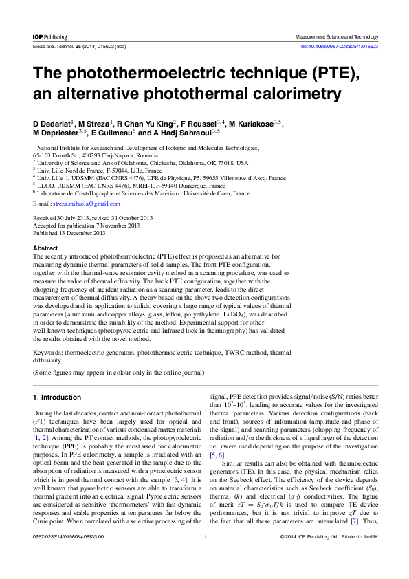 (PDF) The photothermoelectric technique (PTE), an alternative ...