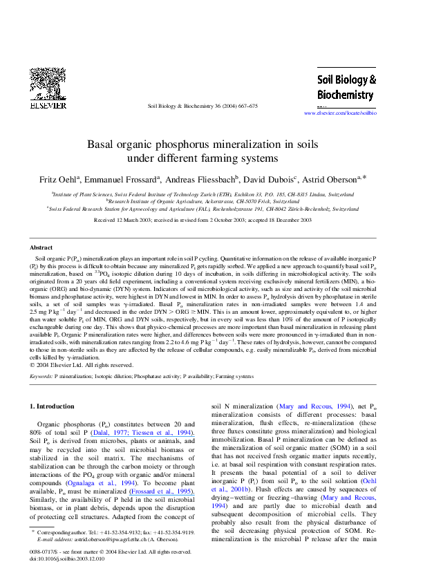(PDF) Basal organic phosphorus mineralization in soils under different ...