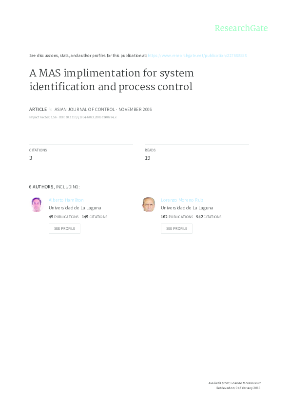(PDF) A MAS IMPLEMENTATION FOR SYSTEM IDENTIFICATION AND PROCESS ...
