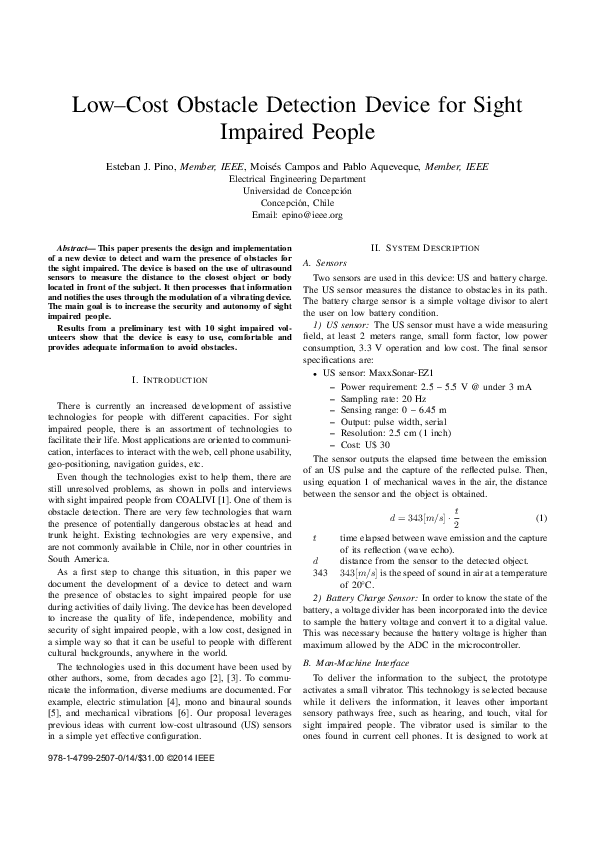 (PDF) Low-cost obstacle detection device for sight impaired people