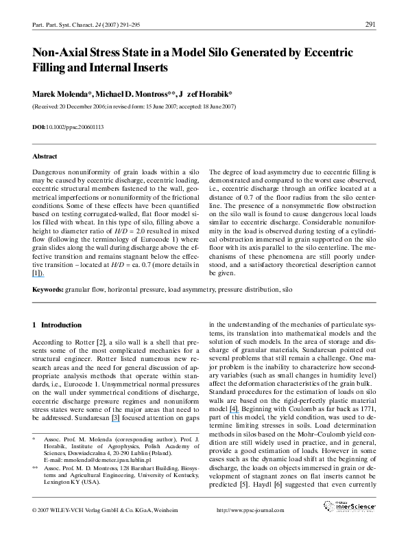 (PDF) Non-Axial Stress State in a Model Silo Generated by Eccentric ...