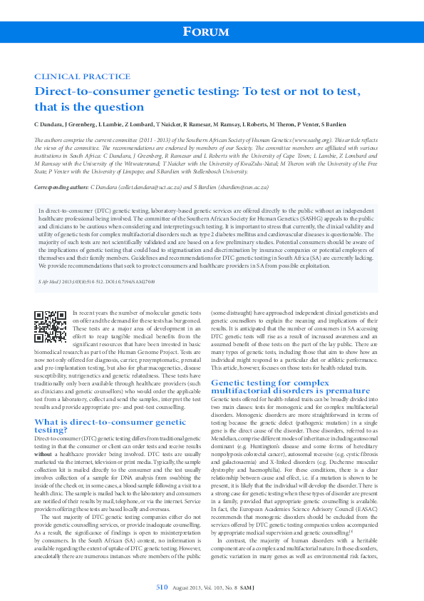 (PDF) Direct-to-consumer genetic testing: To test or not to test, that ...