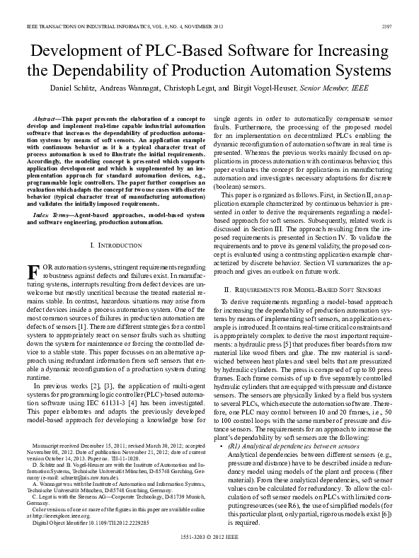 (PDF) Development of PLC-Based Software for Increasing the Dependability of Production ...