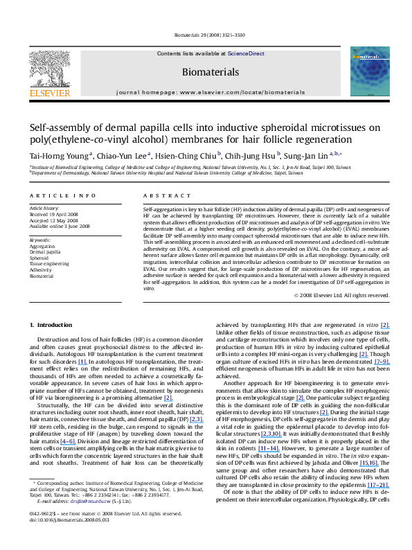 (PDF) Self-assembly of dermal papilla cells into inductive spheroidal ...