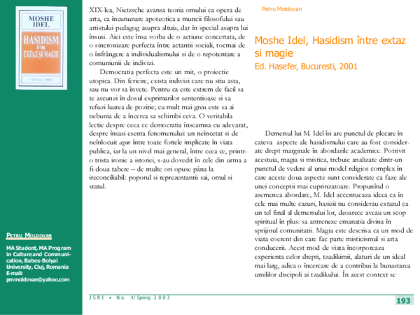 (PDF) Moshe Idel, Hasidism între extaz si magie/Hasidism between ...