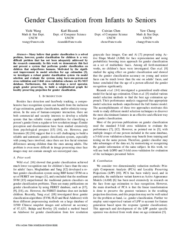 (PDF) Gender classification from infants to seniors