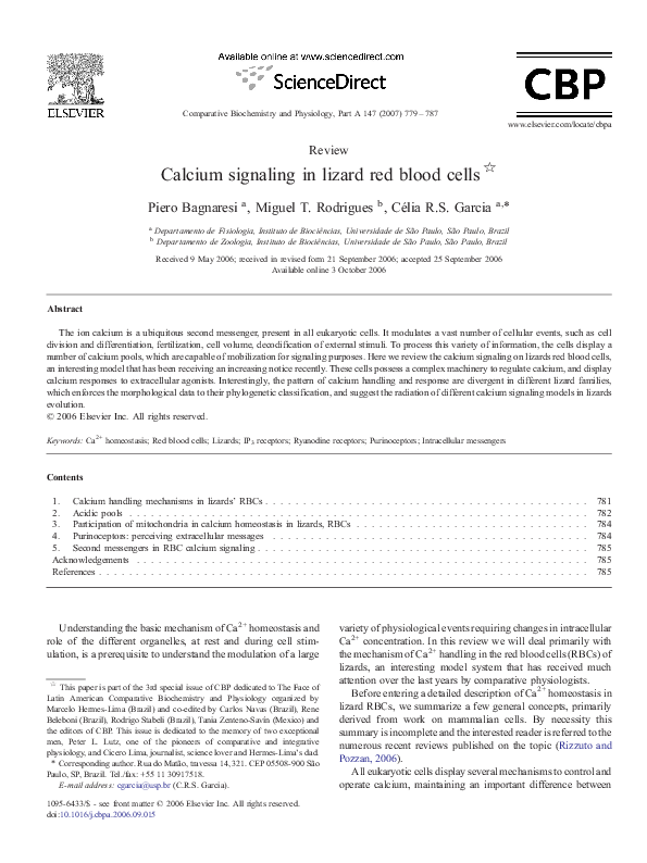 (PDF) Calcium signaling in lizard red blood cells