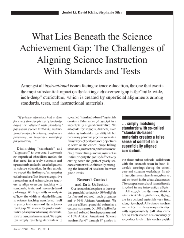 (PDF) What Lies Beneath the Science Achievement Gap: The Challenges of ...