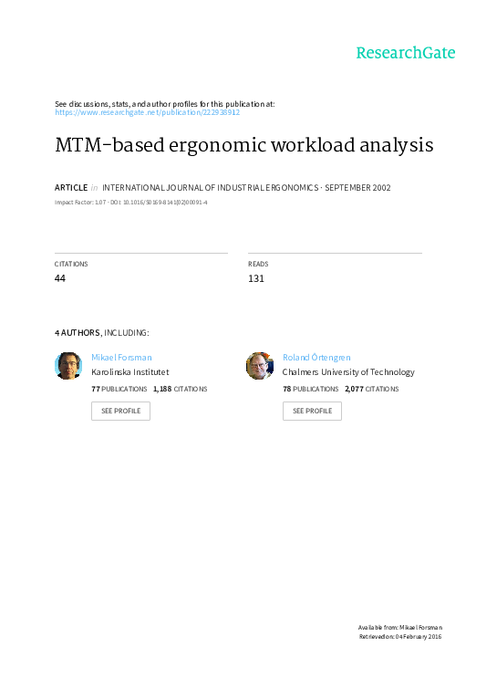 (PDF) MTM-based ergonomic workload analysis