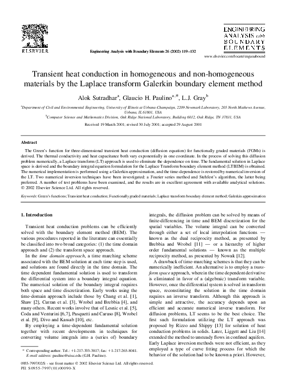 Pdf Transient Heat Conduction In Homogeneous And Non Homogeneous Materials By The Laplace