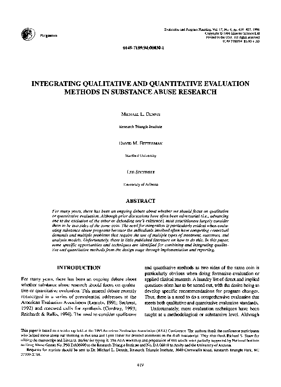 (PDF) Integrating qualitative and quantitative evaluation methods in substance abuse research