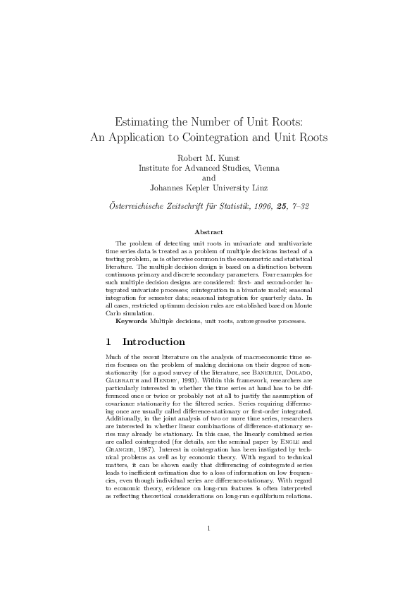 (PDF) Estimating the Number of Unit Roots: An Application to Cointegration and Unit Roots