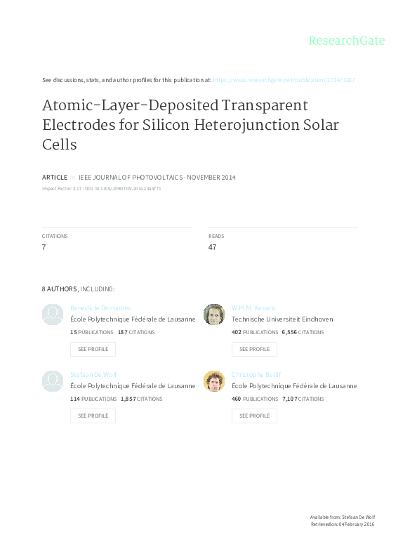 (PDF) Atomic-Layer-Deposited Transparent Electrodes for Silicon ...