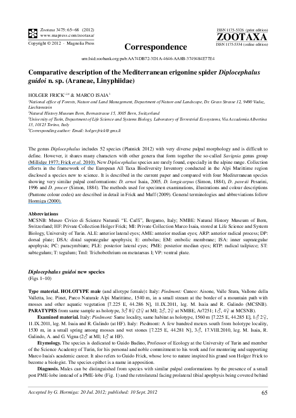 (PDF) Frick H. & Isaia M. — Comparative description of the ...