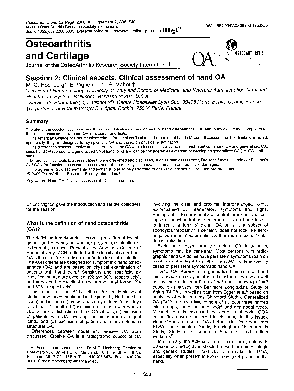 (PDF) Session 2: Clinical aspects. Clinical assessment of hand OA