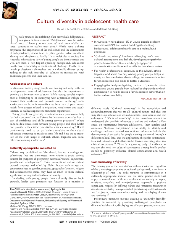 (PDF) Cultural diversity in adolescent health care