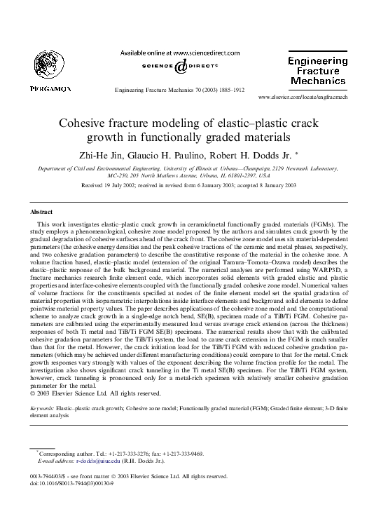Pdf Cohesive Fracture Modeling Of Elastic Plastic Crack Growth In