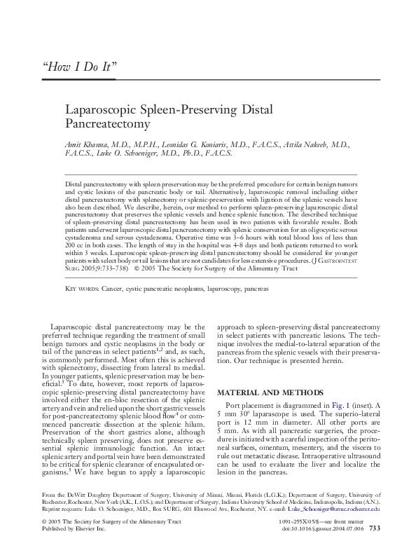 (PDF) Laparoscopic Spleen-Preserving Distal Pancreatectomy