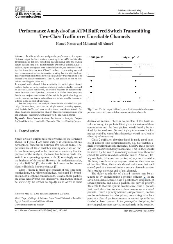 Pdf Performance Analysis Of An Atm Buffered Switch Transmitting Two