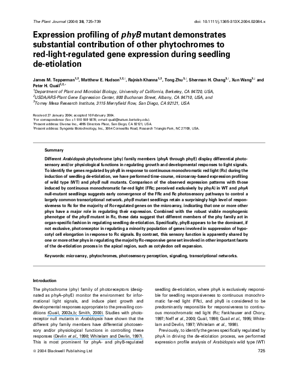 (PDF) Expression profiling of phyB mutant demonstrates substantial ...